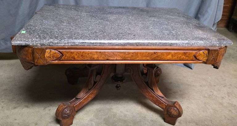 Rectangular Marble-Top Table With Carved Base, 32″ x 23″ x 18 ...