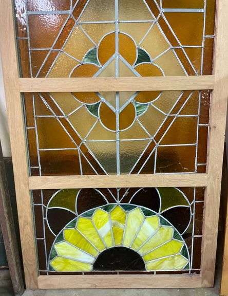 Rectangular Stained Glass Panel With Geometric and Sunburst Motif 37.5 ...