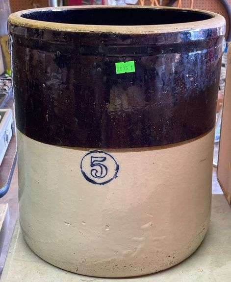 No.5 Two Tone Stoneware Crock with Brown and Beige Glaze, 13″ - Metzger ...