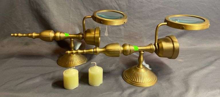 Brass Wall Sconce Candleholders with Magnifying Glass Features ...
