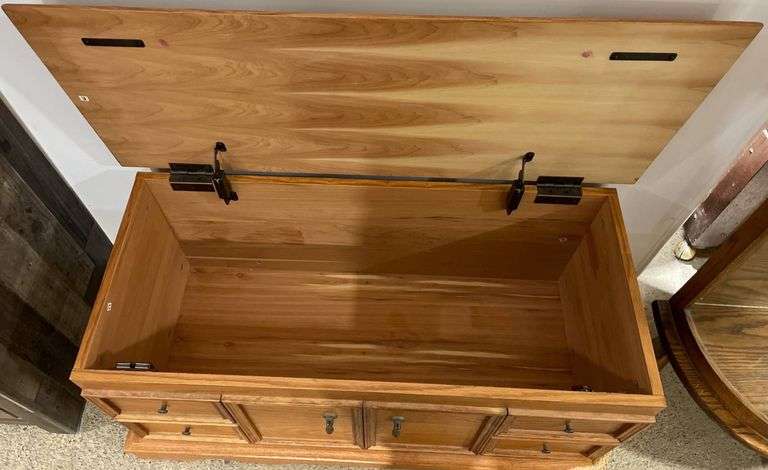 Oak Storage Chest With Hinged Top and Drawer-Style Front Panels 36”x16 ...