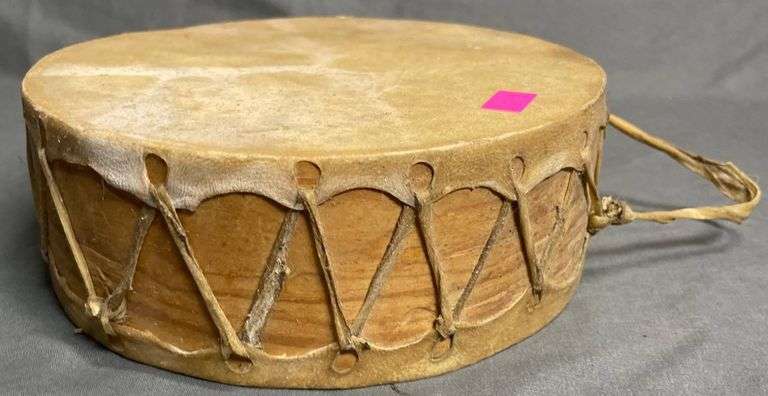 Round Hand Drum with Leather Lacing and Handle, 7×2″ - Metzger Property ...
