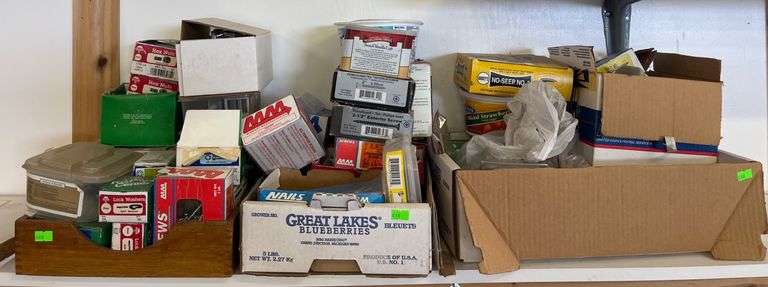 Hardware Items Including Nails, Bolts, and Washers in Multiple Boxes ...
