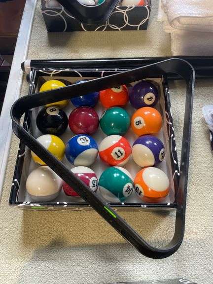 Complete 16-Piece Billiard Ball Set with Black Rack - Metzger Property ...