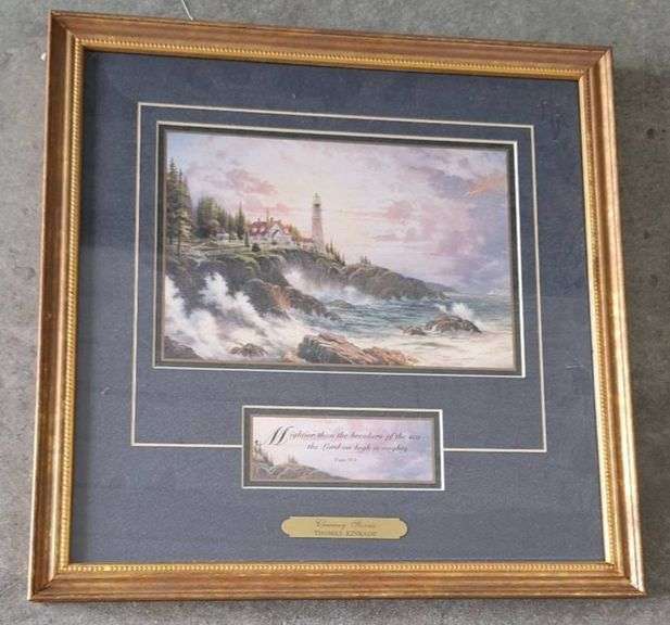 Thomas Kincade Framed Coastal Lighthouse Print with Scripture and Engraved 14×14 - Metzger ...
