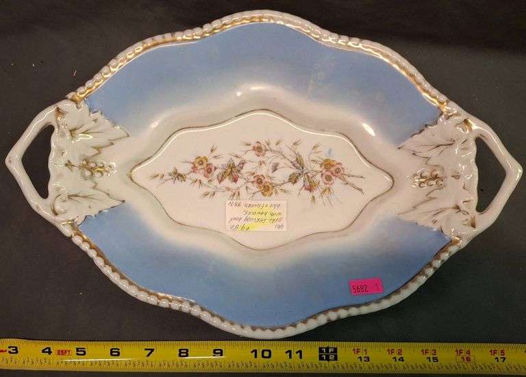 Porcelain Oval Serving Tray With Floral Motif and Blue Gradient, 13 ...