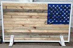 2 U.S. Flags: LED-Lit Wood Panel and Fabric Flag with Pole (35.5” x 21 ...