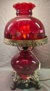 Red Glass Lamp With Ornate Metal Base, 20″ Height - Metzger Property ...