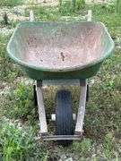 Green Metal Wheelbarrow with Wood Handles, 33” Long - Metzger Property ...