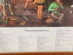 Framed 1980 T.E. Breitenbach ‘Proverbidioms’ Print with Extensive Proverbs List 31”x25 ...