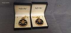 2 Infinity Quartz Gold-Tone Pocket Watches with Skull and Crossbones ...