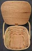 Two Handcrafted Woven Storage Baskets with Handles and Hinged Lids 7″ x ...