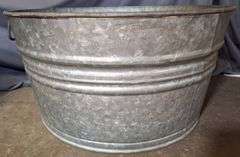 Two Galvanized Metal Wash Tubs with Ribbed Details and Handles ...