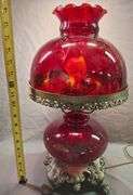 Red Glass Lamp With Ornate Metal Base, 20″ Height - Metzger Property ...
