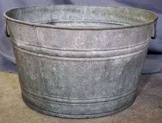 Two Galvanized Metal Wash Tubs with Ribbed Details and Handles ...