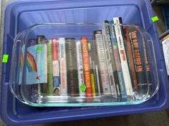 Pyrex Glass Baking Dish and Hardcover and Paperback Books, 9” x 13 ...