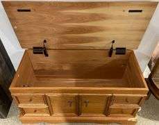 Oak Storage Chest With Hinged Top and Drawer-Style Front Panels 36”x16 ...