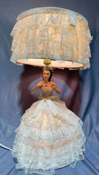 Lace Table Lamp with Figurine Base and Tiers of Ruffled Detailing 22 ...