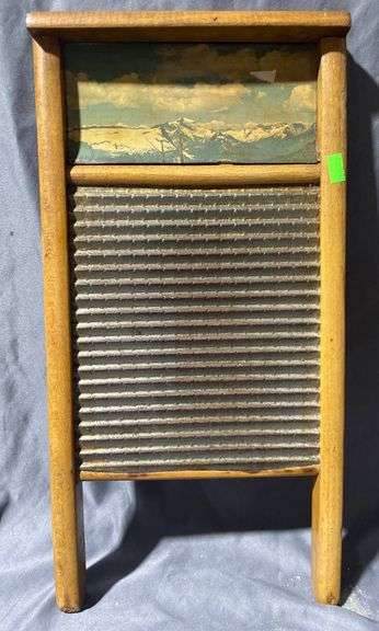 Washboard with Mountain Scene and Metal Scrubbing Surface 18″ - Metzger ...