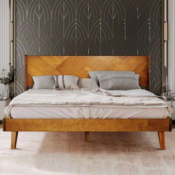 RORNS - Gazelle Solid Wood Bed Frame with Artistic Patterned Headboard ...