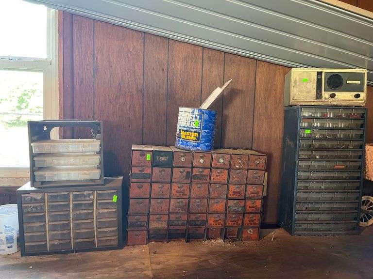 Metal and Plastic Storage Organizers With Contents and AM/FM Radio ...