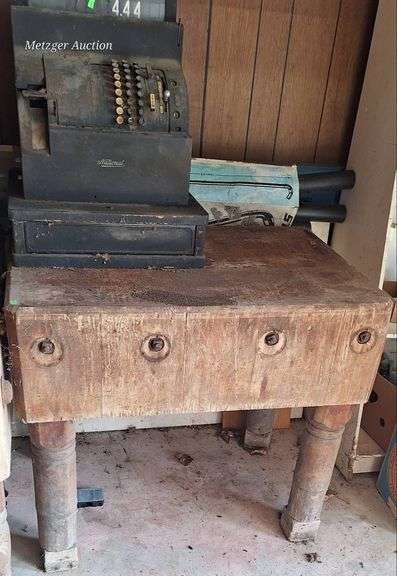 Butcher Block Table with Thick Top and Cylindrical Legs 36×25 ...