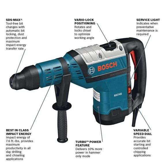 BOSCH - 13.5 Amp 1-3/4 in. Corded Variable Speed SDS-Max Concrete/Masonry Rotary Hammer Drill ...