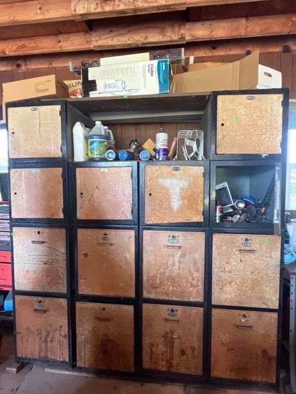 Metal Storage Locker System with 14 Compartments & Contents - SEE PICS ...