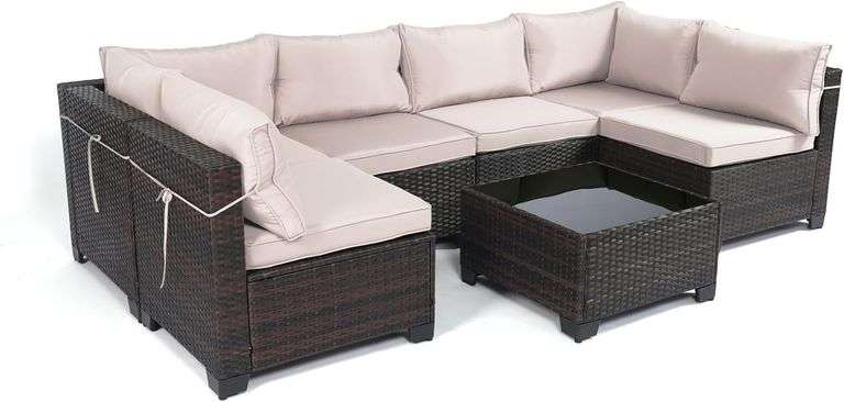 - LEVELEVE 7 Pieces Outdoor Patio Furniture Sets,Rattan Conversation ...