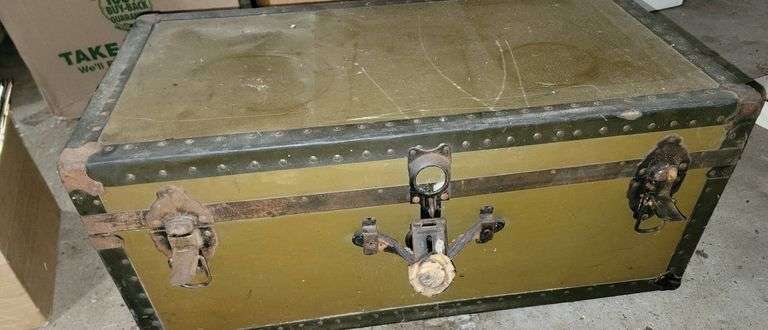 Latched Trunk with Green Painted Exterior and G.L. Zoll Labeled Side ...
