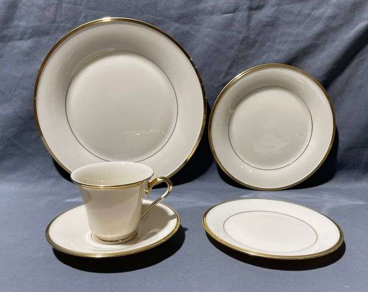 5PC Lenox Eternal Dimension Collection Dinnerware, Gold-Trimmed ...