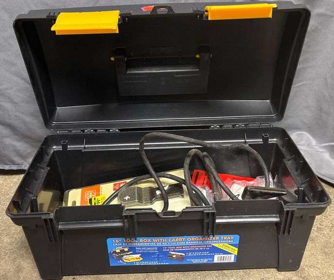Plastic Tool Box With Tools and 5-Gallon Giant Primo Water Jug ...