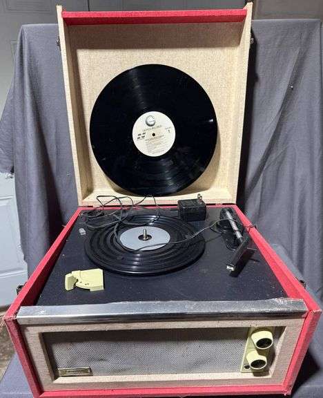 Dansette Record Player with Integrated Speaker, Red and Beige, 15”x16 ...