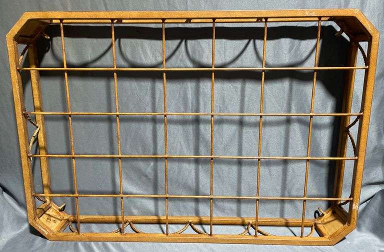 Rectangular Metal Pot & Pan Hanger with Rooster Motif Panels, 32”Lx22”W ...