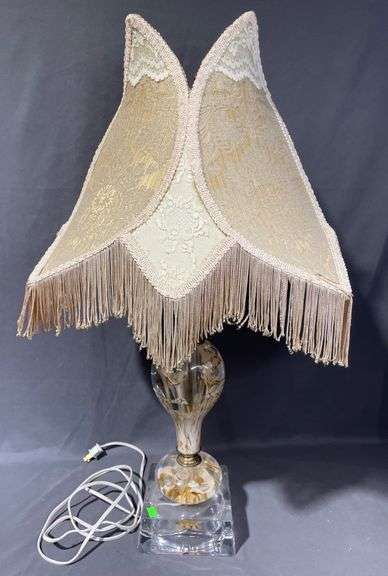 Joe Rice Paperweight Lamp with Fabric Shade and Fringe Detailing 29 ...