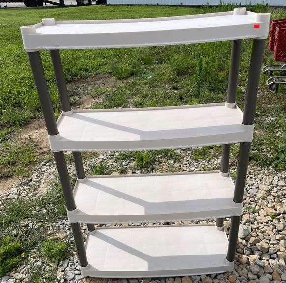 4-Tier Plastic Storage Shelving Unit with Gray Uprights 22”x12.5”x50 ...