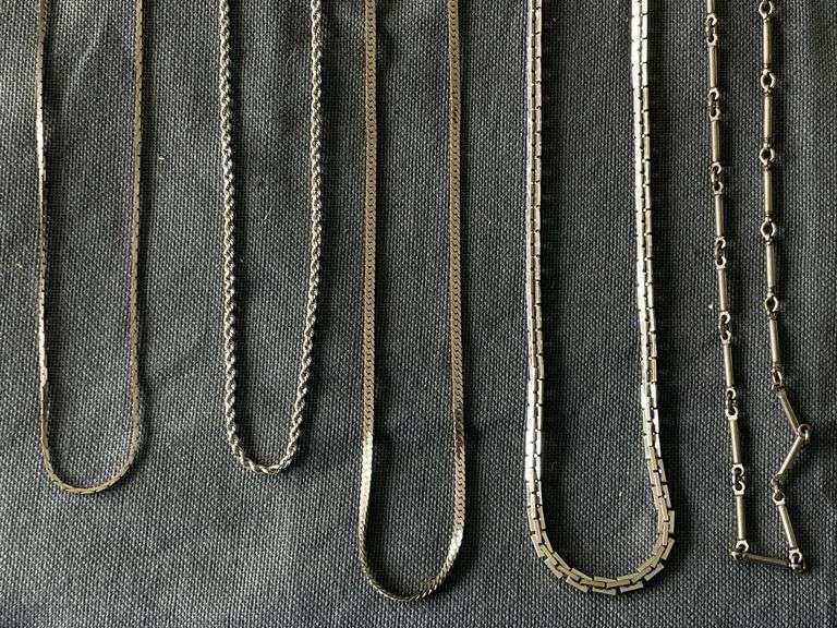 14kt silver toned necklace chain with four silver toned costume ...