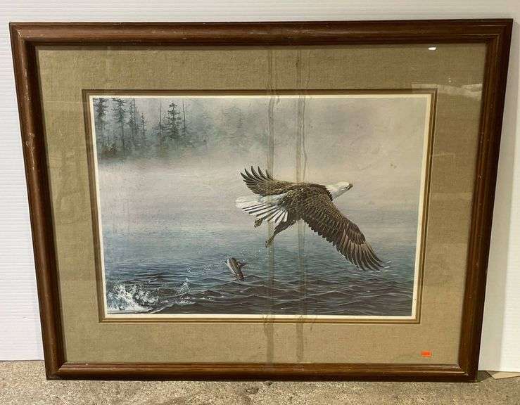 Framed Artwork by Christopher J. Walden Featuring an Eagle Over Water ...