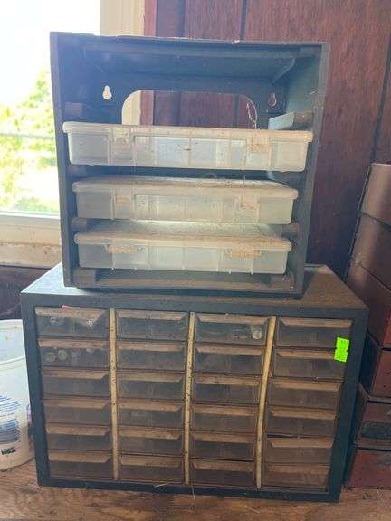 Metal and Plastic Storage Organizers With Contents and AM/FM Radio ...