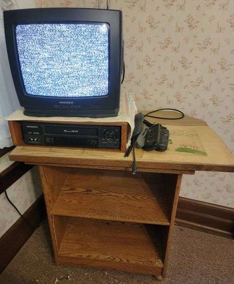 Magnavox CRT TV with VHS Player and Rolling Stand - Metzger Property ...