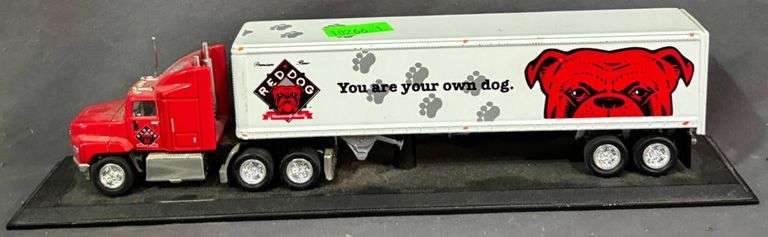 Red Dog Branded Die Cast Semi Truck and Trailer on Display Base ...