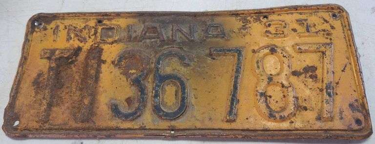 1931 Indiana License Plate With Yellow and Black Finish - Metzger ...