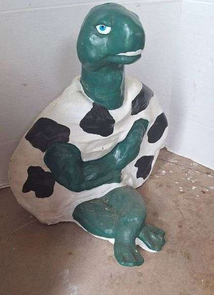 Painted Cement Turtle in Green and Black-White, 22in - Metzger Property ...