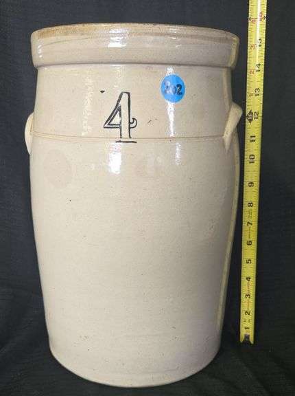 4 Gallon Salt-Glazed Stoneware Butter Churn Crock, Small Crack ...