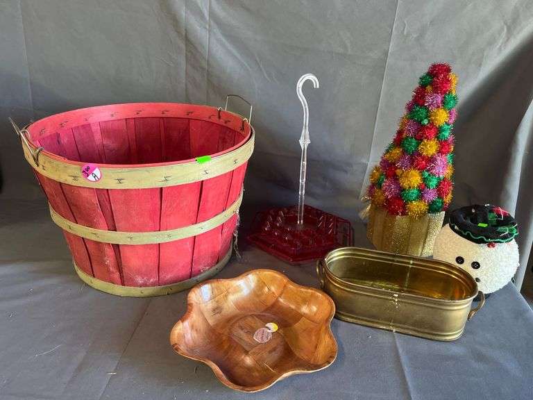 Red Basket, Wood Bowl, Brass Container & Holiday Decorations - Metzger ...
