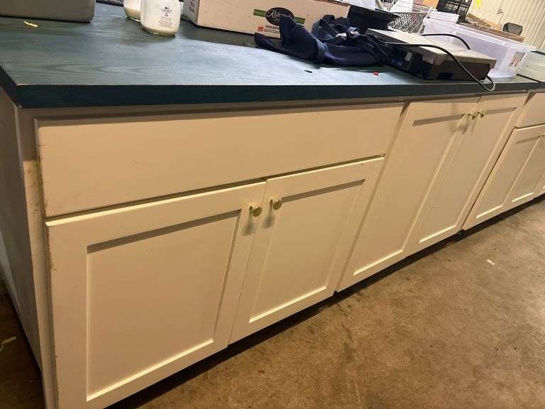 White Cabinet with Yellow Tile Front Panels, Drawers, and Shelving ...