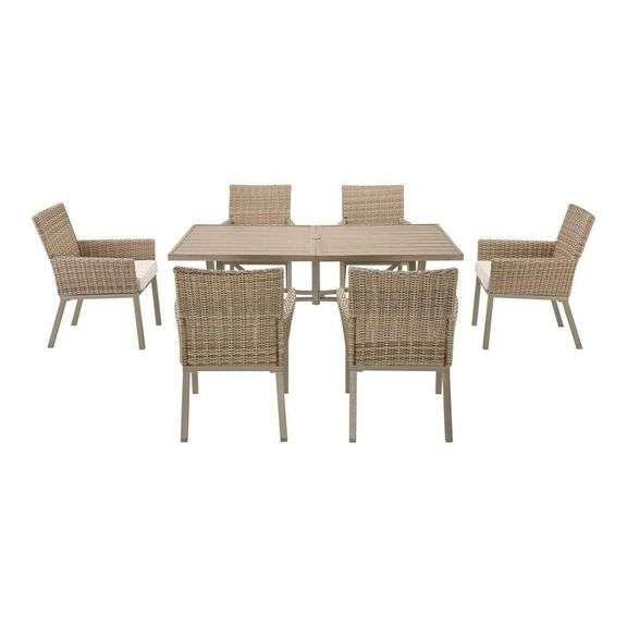 HAMPTON BAY - Holly Cove 7-Piece Wicker Rectangular Outdoor Dining Set ...