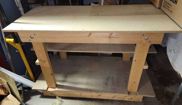 2-Tier Workbench With Solid Wood Frame and MDF Shelves, 48 x 23 x 31.5 ...