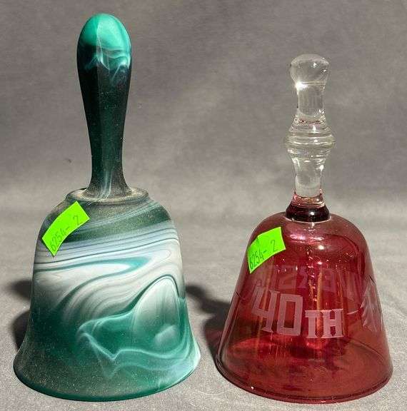 Handheld Glass Bells in Swirled Green and Red 40th Anniversary Etched ...