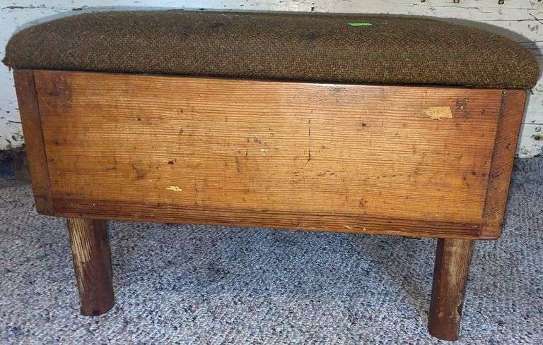 Small Upholstered Storage Bench with Hinged Lid and Four Legs, 13”Lx18 ...